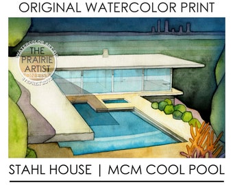 Stahl House Mid Century Modern Architecture Print Pierre Koenig Case Study Poster California ...