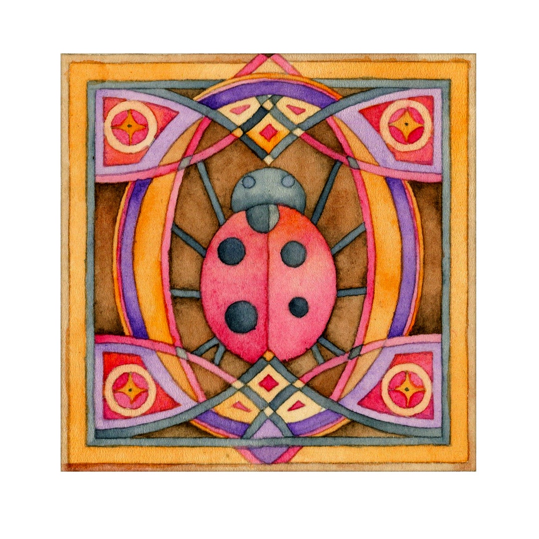 Ladybug Watercolor Art Print, Arts & Crafts Style Painting, Living Room ...
