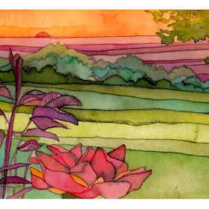 Prairie Sunset Watercolor Print, Landscape Painting, Landscape Art ...