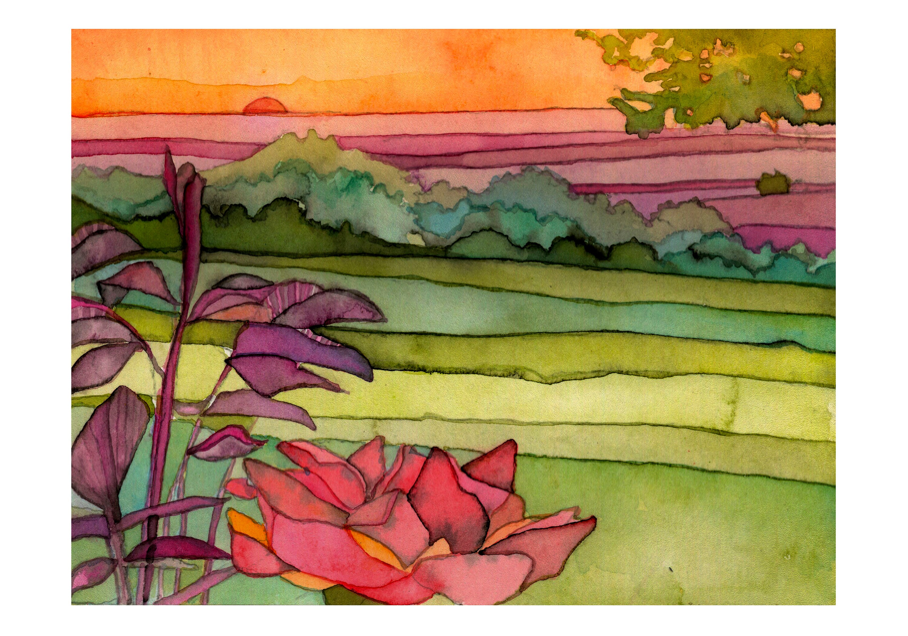Prairie Sunset Watercolor Print, Landscape Painting, Landscape Art ...