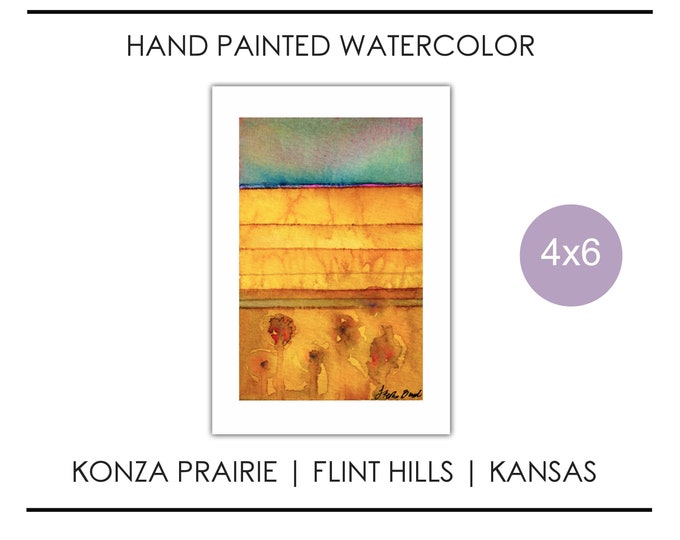 Konza Prairie HAND PAINTED Watercolor Art, Hand Painted 4" X 6" Rolling ...