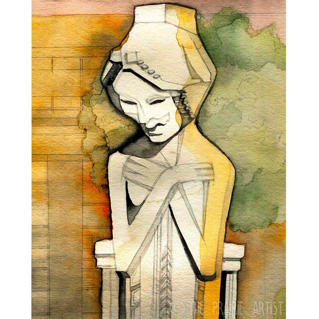 Sprite Watercolor Art Print, Solemn Sprite Statues Designed by Wright ...