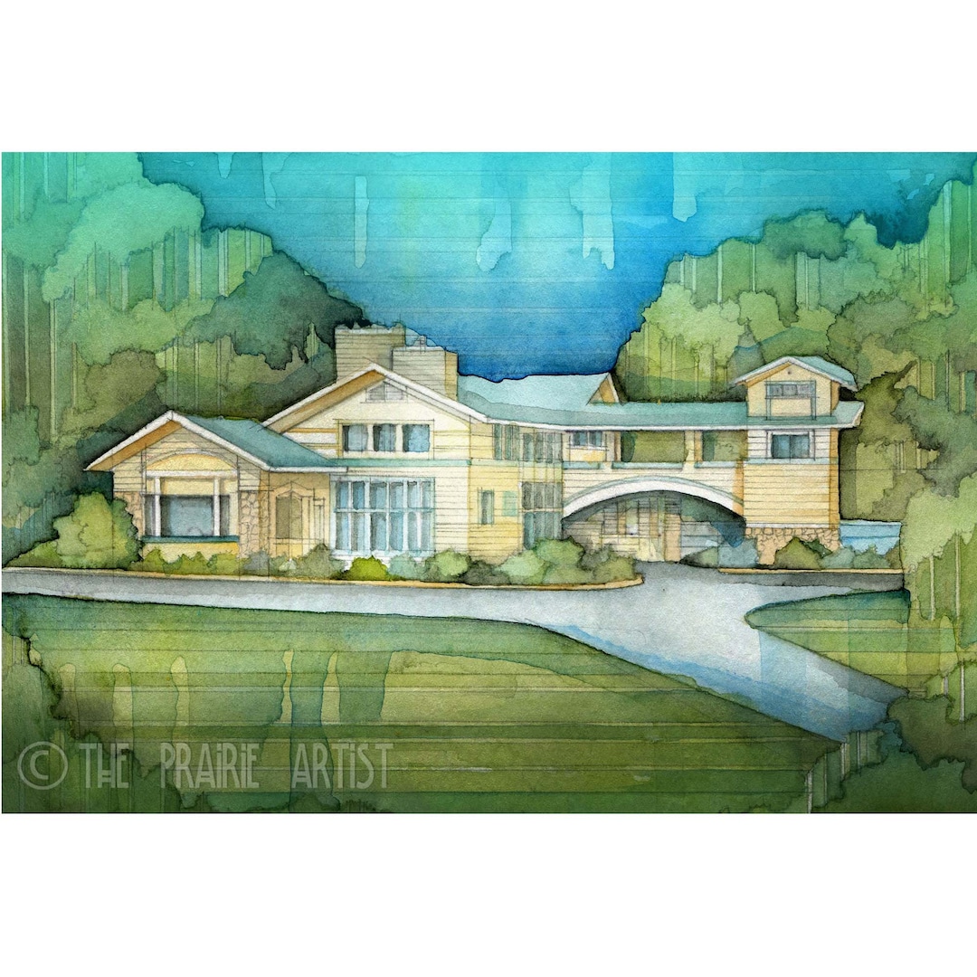 Penwern Lake House in Lake Delavan Wisconsin, Watercolor Art Print ...