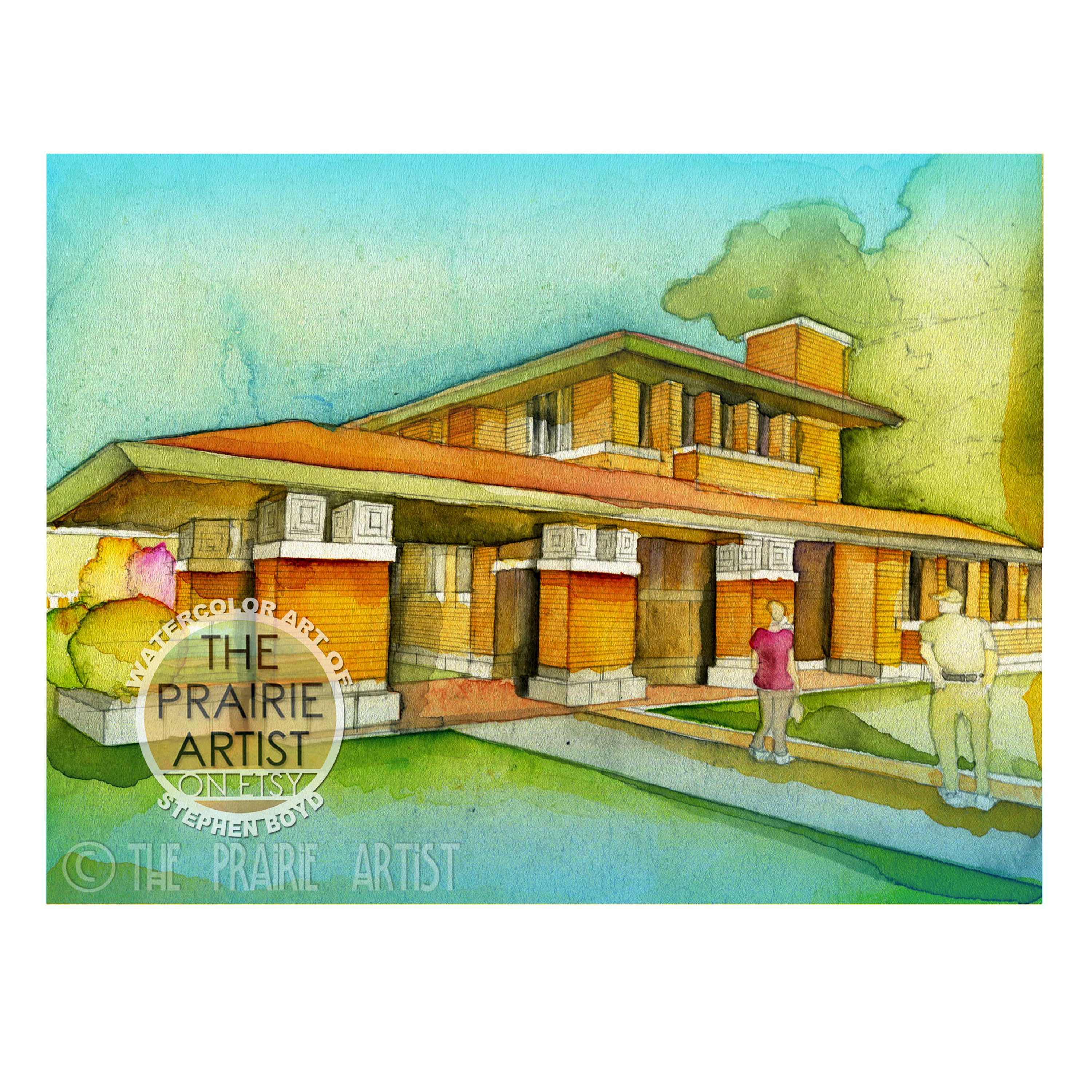 Allen House Wichita Kansas Watercolor Art Print, Wright Architect ...