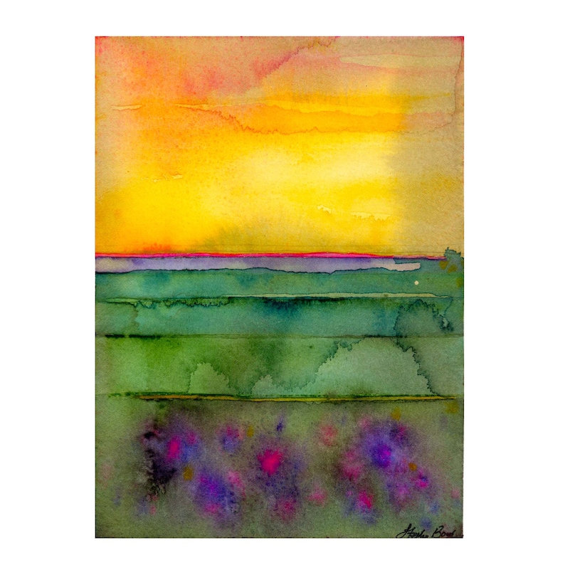 Sunset on the Konza Prairie Watercolor Art Print, the Setting Sun on ...