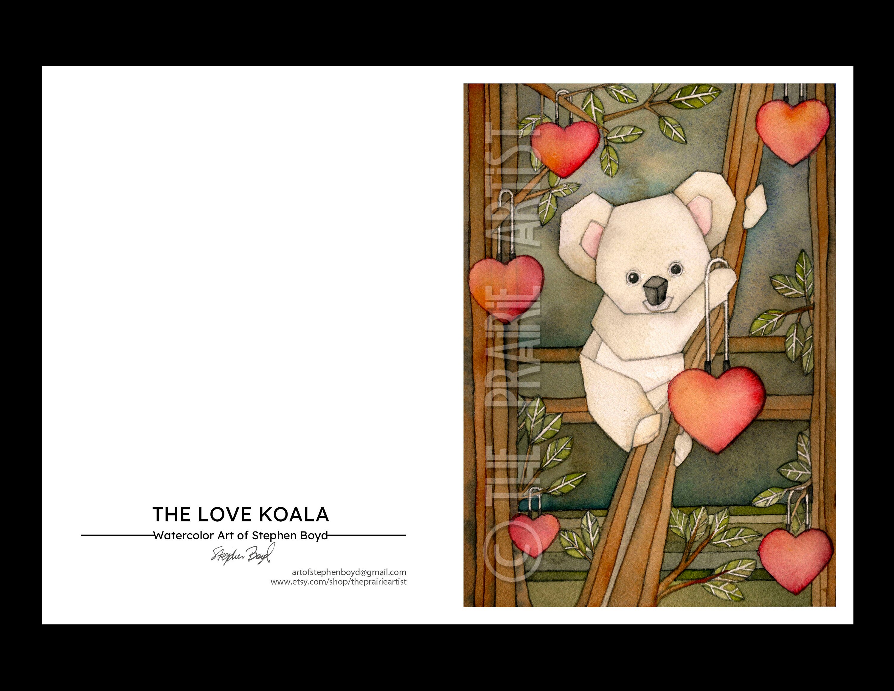 Koala Valentines Day Card Watercolor Art Hanging Love Hearts - Etsy