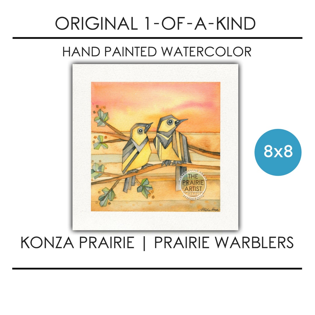 Konza Prairie Flint Hills Prairie Warblers HAND PAINTED Watercolor Art ...