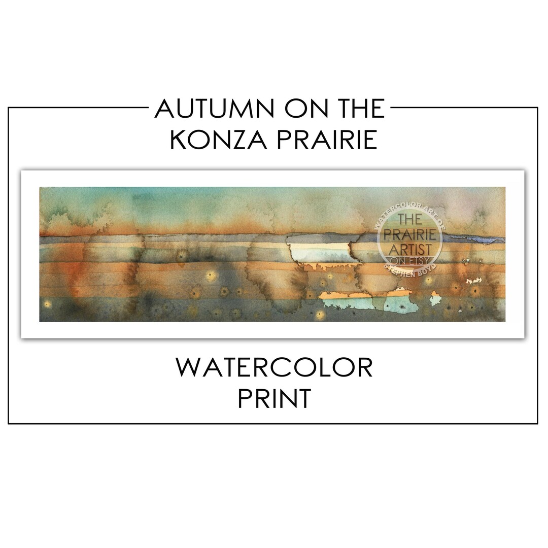 Konza Prairie Watercolor Art Print Autumn View of Wildflowers Flint ...