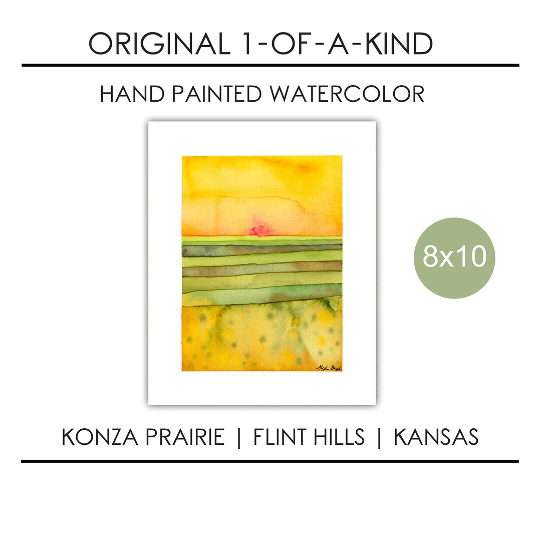 Konza Prairie Sunset HAND PAINTED Watercolor Art, 8 X 10 Rolling Flint ...