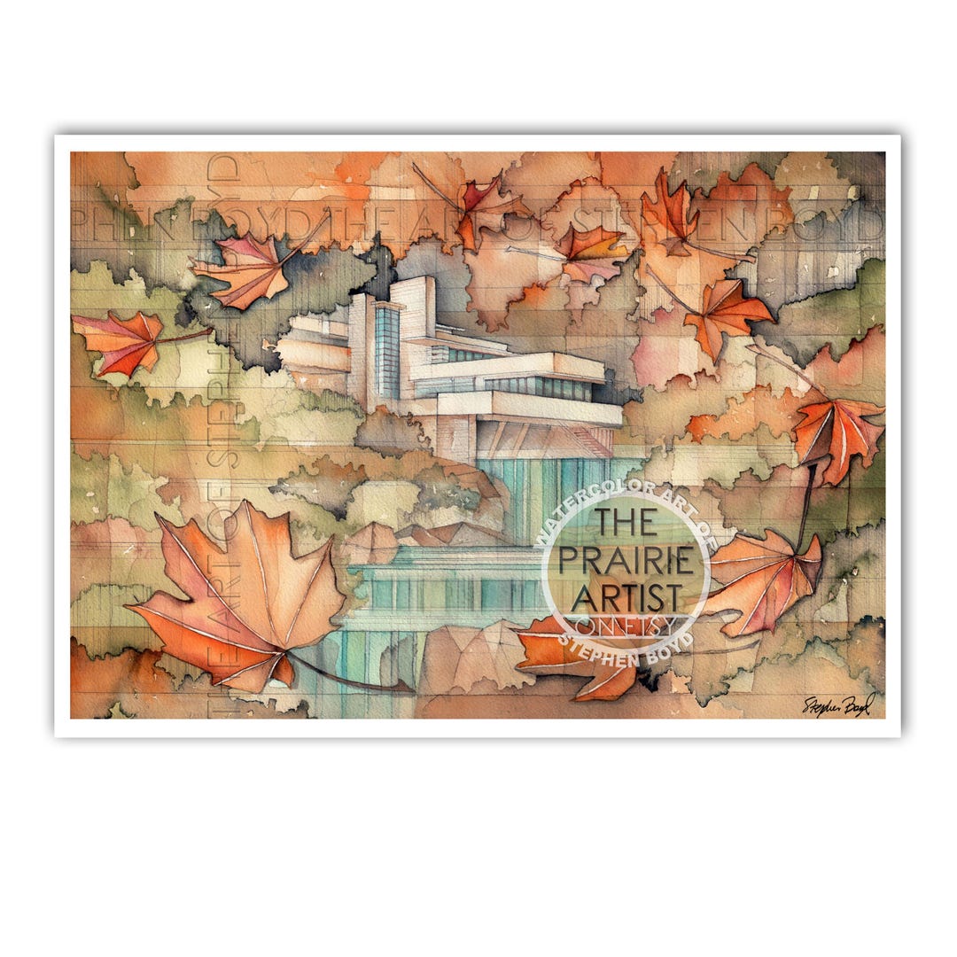 Kaufmann House Watercolor Art Print, Bear Run PA, Wright Waterfall ...