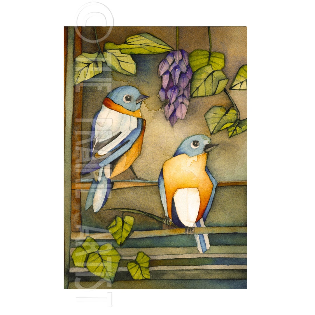Bluebirds Fine Art, Giclee Print of Two Eastern Bluebirds Perched Under ...