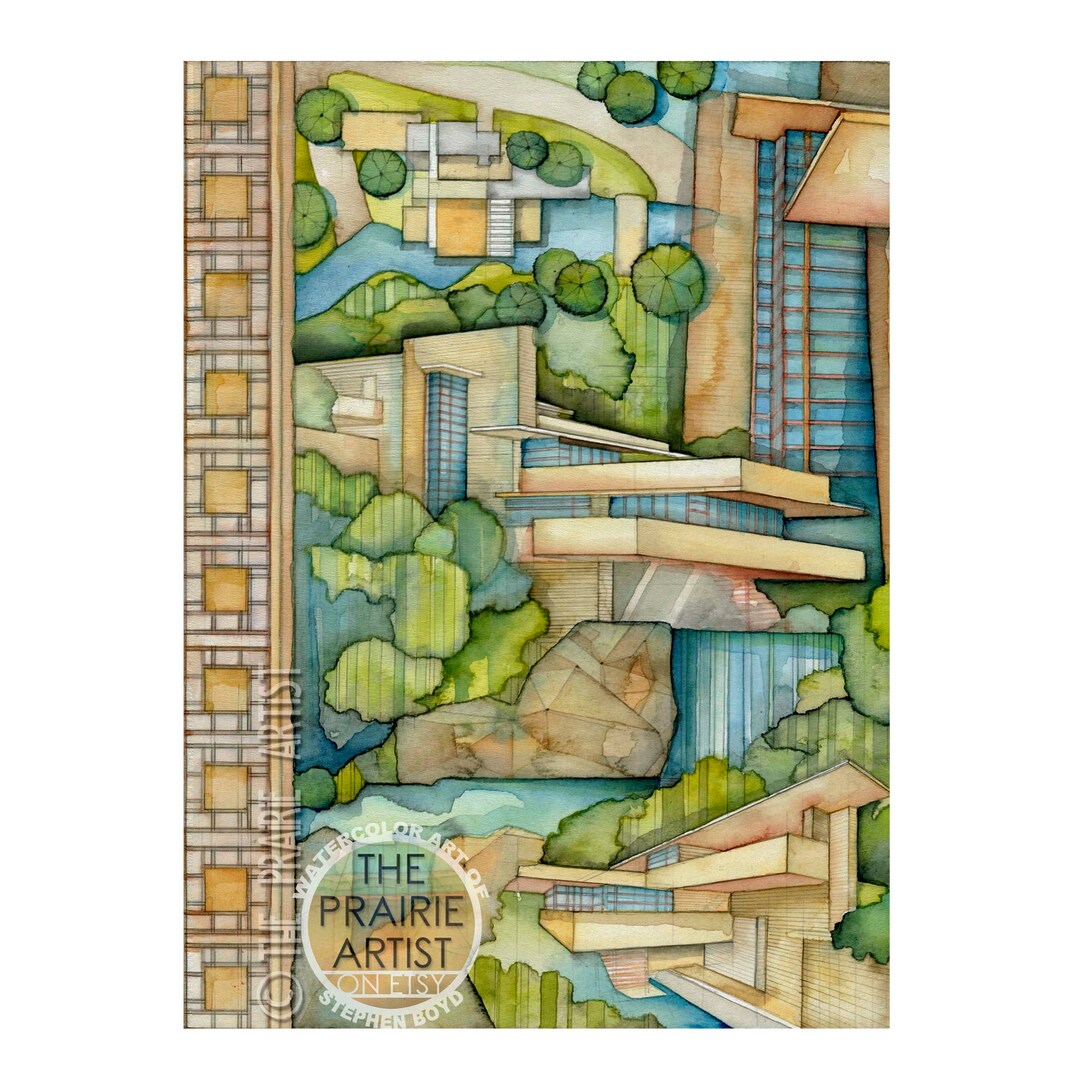 Kaufmann House Watercolor Art Print, Bear Run Pennsylvania, Wright ...