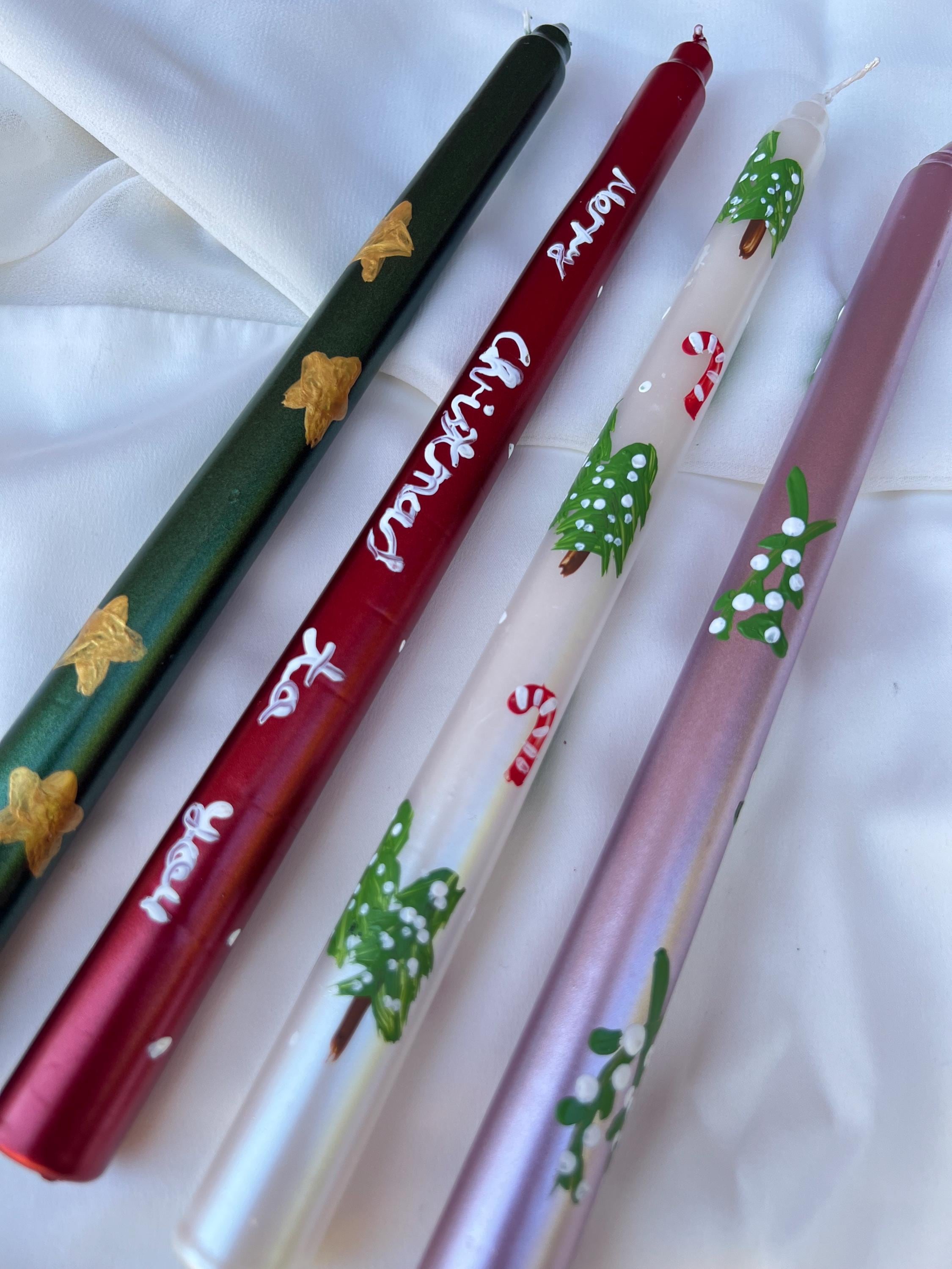 Christmas Taper Candles,hand Painted,beeswax Taper Candles,home Decor ...