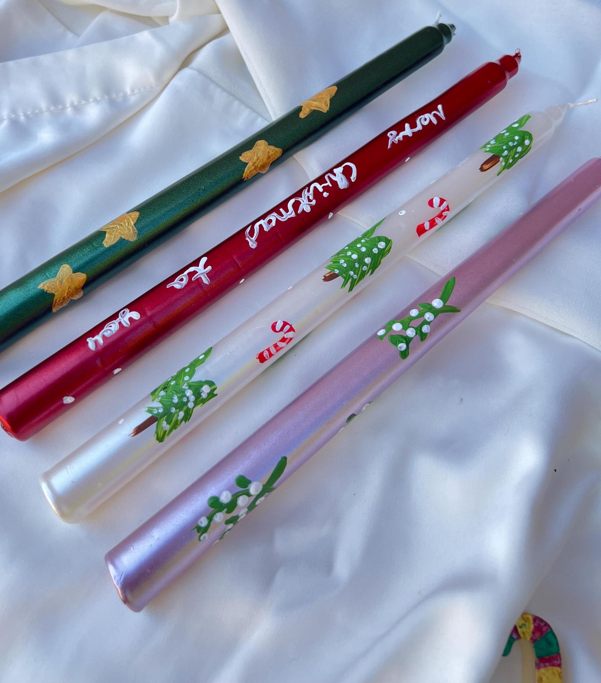 Christmas Taper Candles,hand Painted,beeswax Taper Candles,home Decor ...