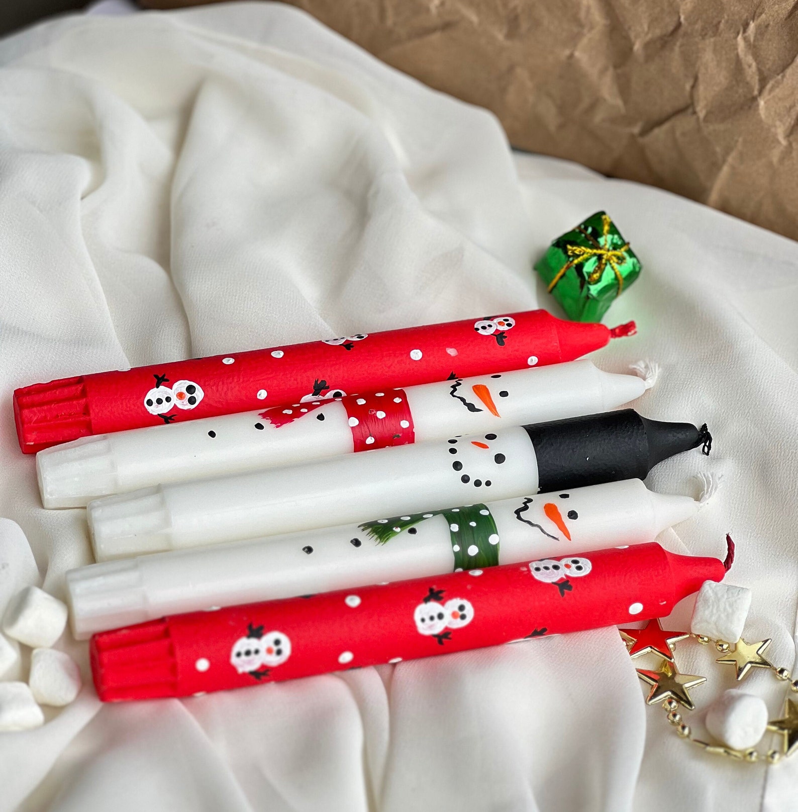 Christmas Candle Gifts,hand Painted,christmas Taper Candles,smile ...