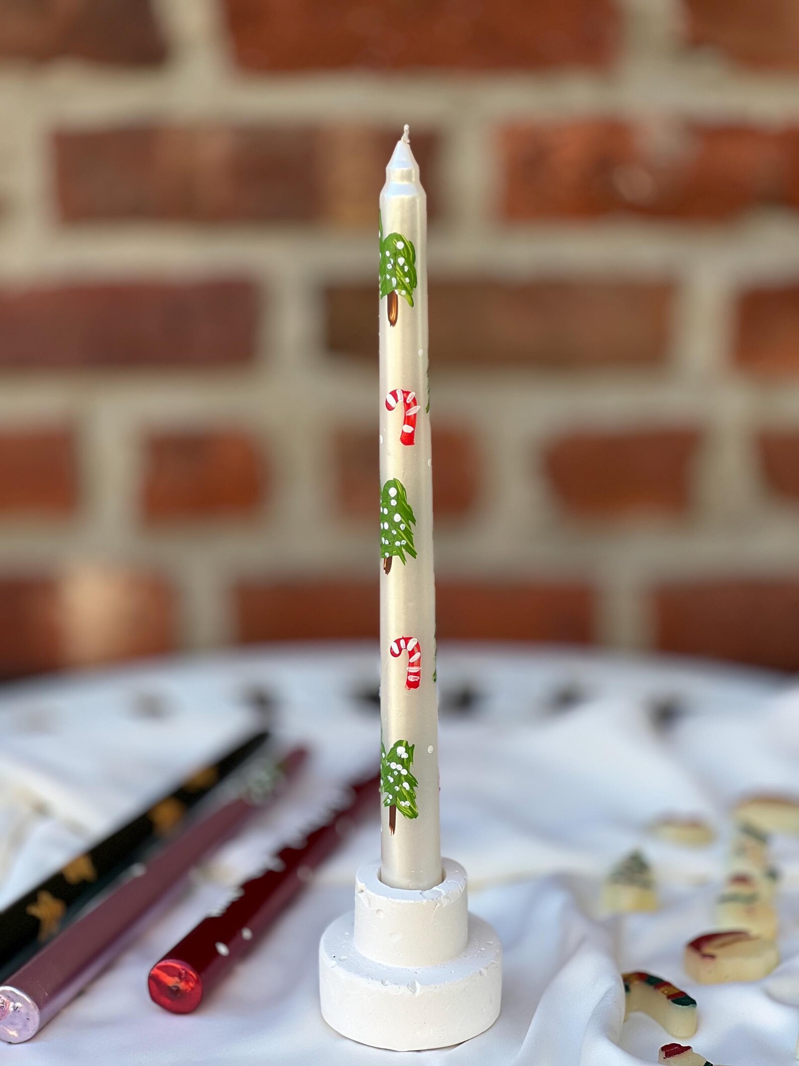 Christmas Taper Candles,hand Painted,beeswax Taper Candles,home Decor ...
