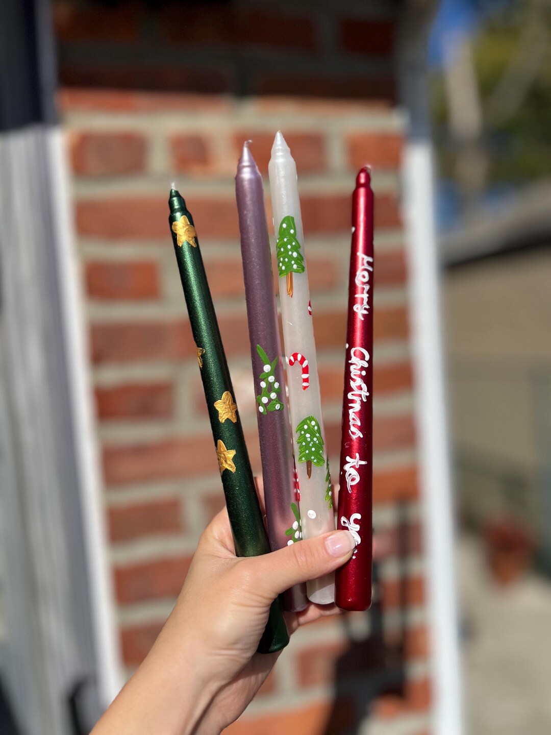 Christmas Taper Candles,hand Painted,beeswax Taper Candles,home Decor ...
