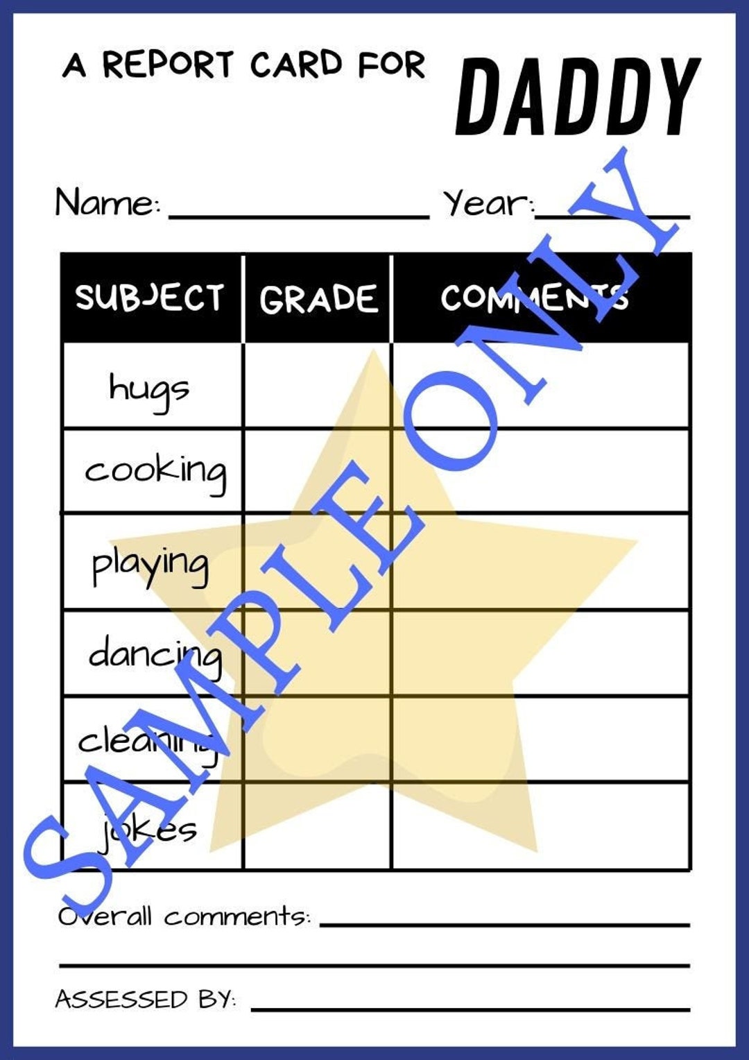 Daddy Report Card A4 - Etsy