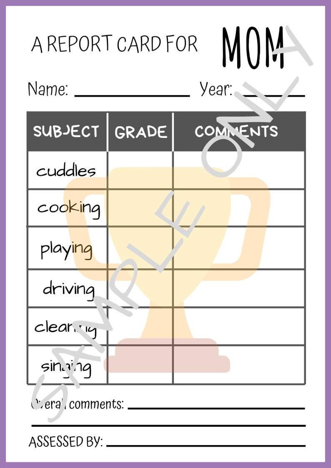 Mom Report Card A4 - Etsy