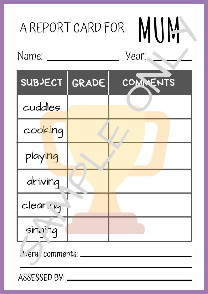 Mum Report Card A4 - Etsy