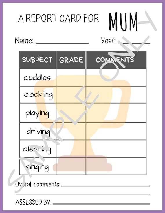 Mum Report Card US Letter | Etsy