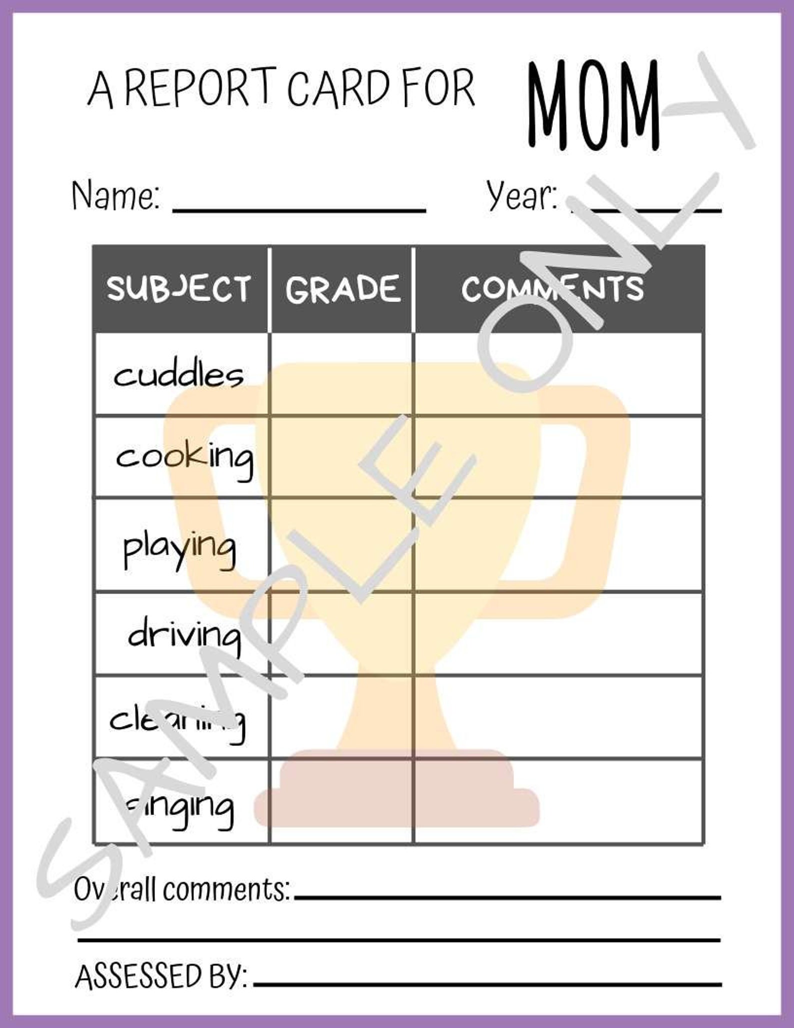 Mom Report Card US Letter - Etsy