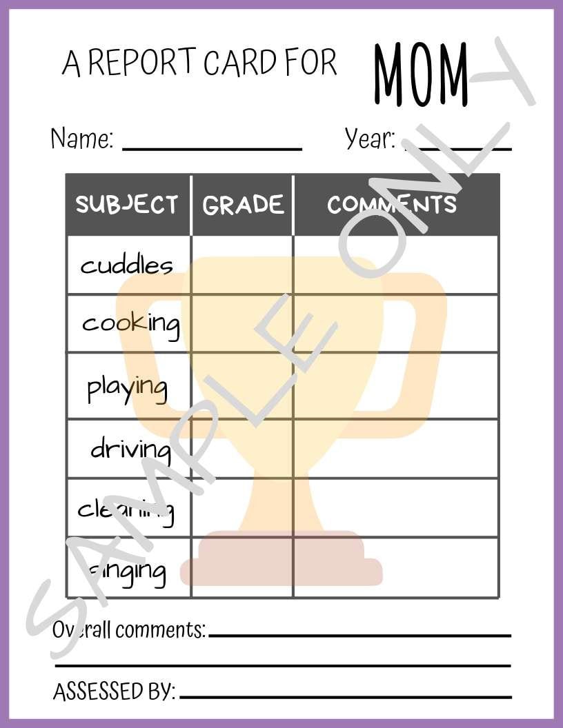 Mom Report Card US Letter - Etsy