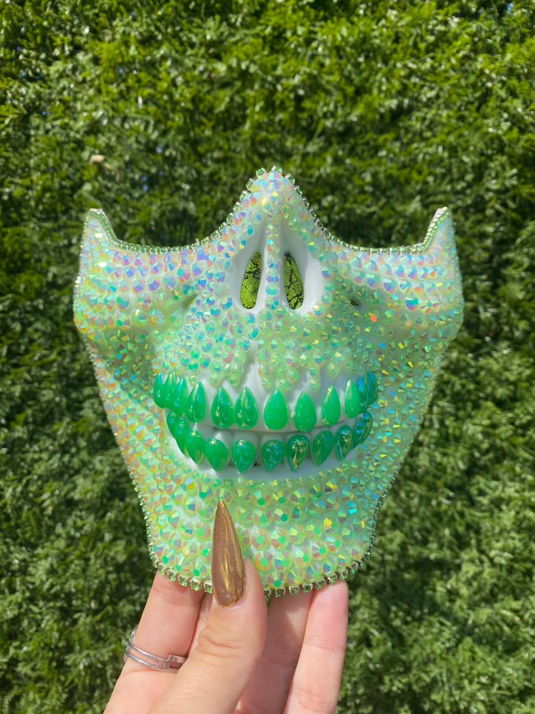 Green Skull Mask: Face Mask Skull Mask Tear Drops Crystals - Etsy