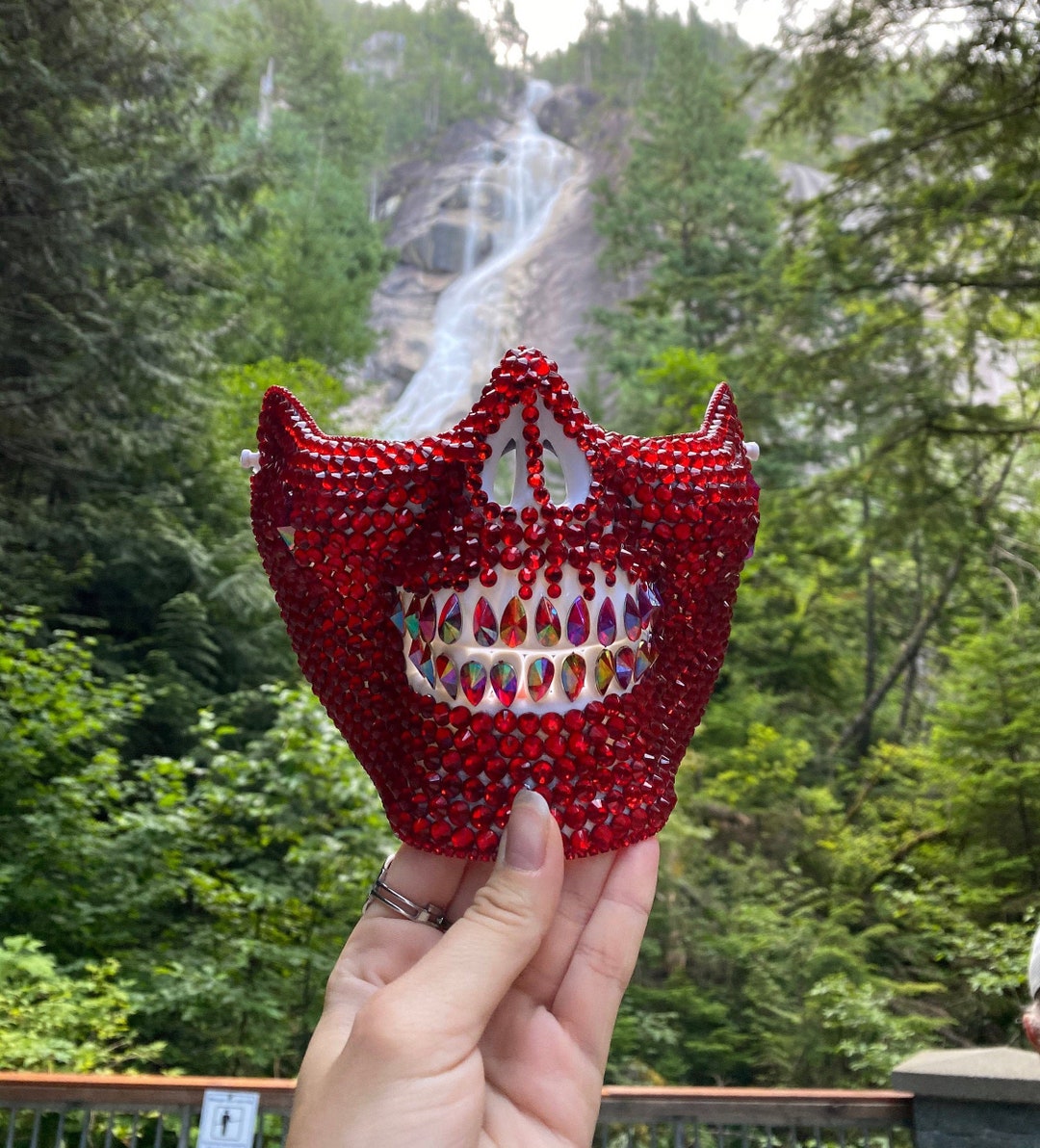 Red Skull Mask With Tears : Face Mask, Skull Mask, Tear Drops, Crystals ...