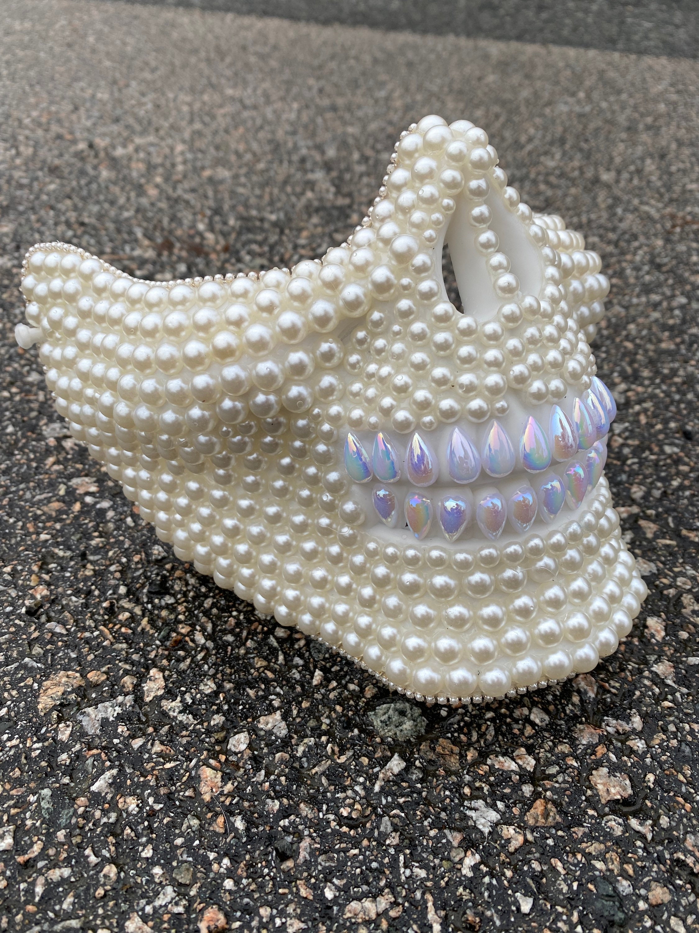 Beige Pearl Skull Mask: Face Mask, Skull Mask, Tear Drops, Crystals ...