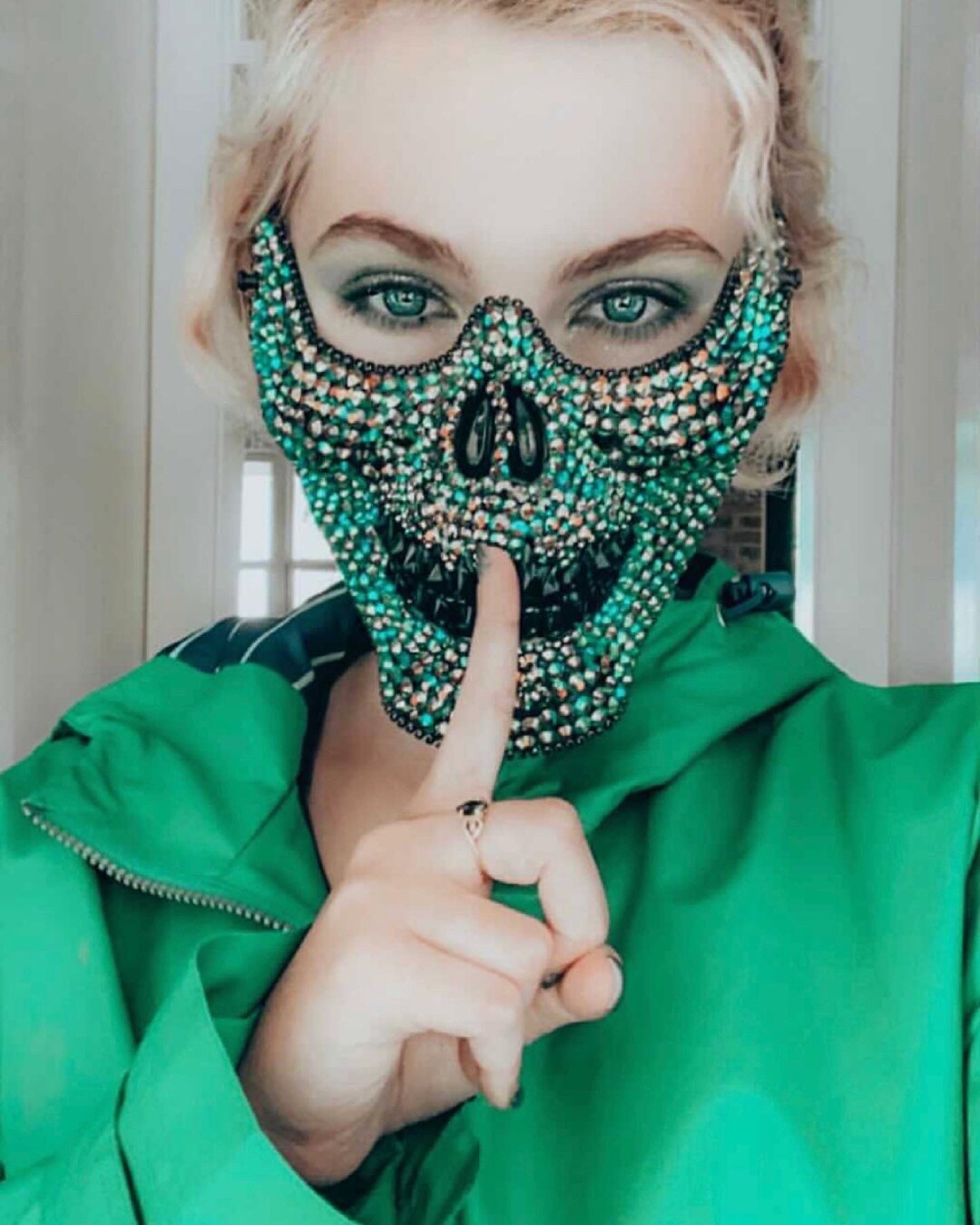 Emerald Green Skull Mask: Face Mask, Skull Mask, Tear Drops, Crystals ...