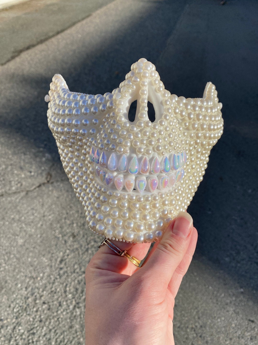 Beige Pearl Skull Mask: Face Mask, Skull Mask, Tear Drops, Crystals ...