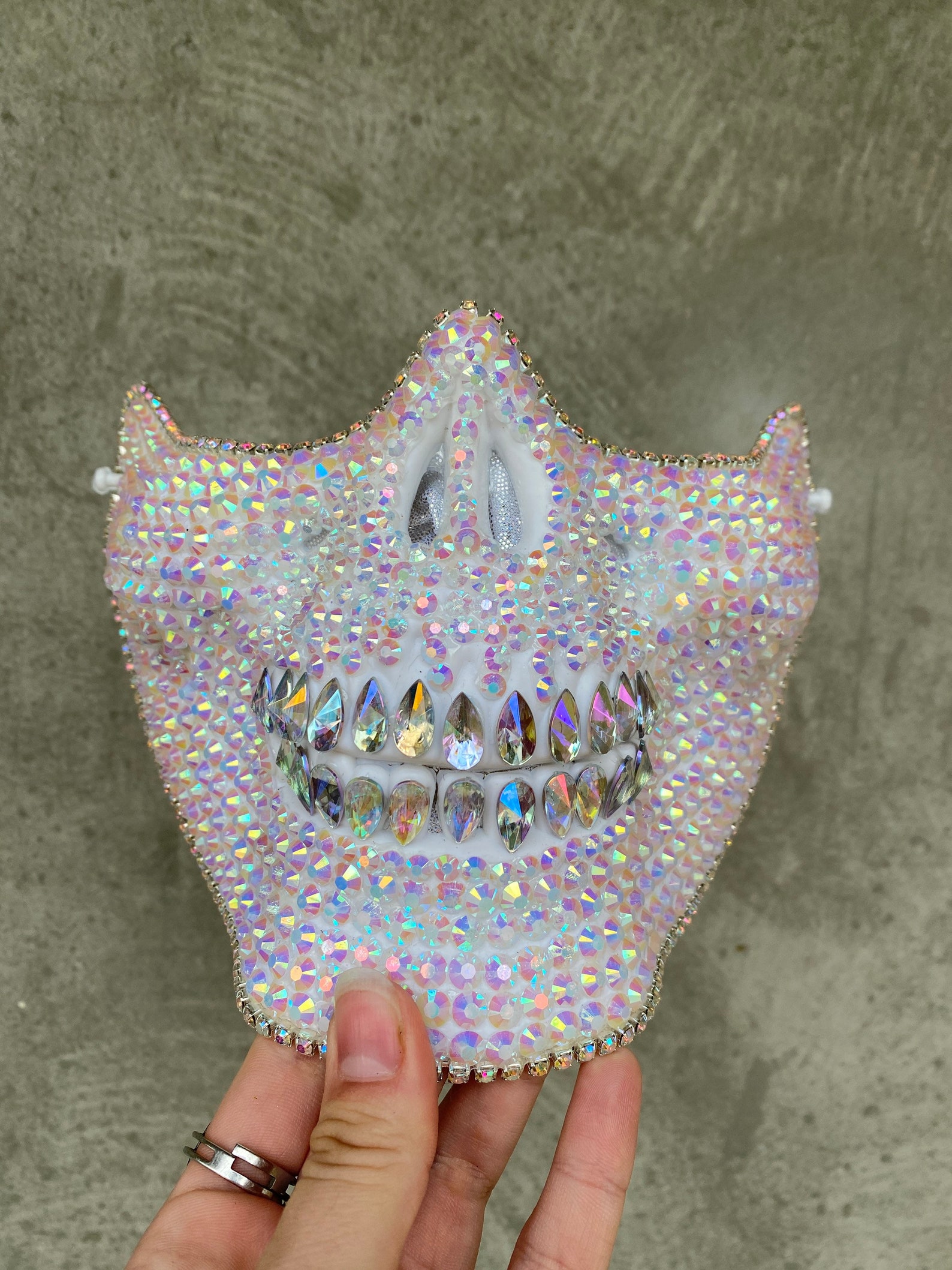 White Skull Mask: Face Mask, Skull Mask, Tear Drops, Crystals, Festival ...