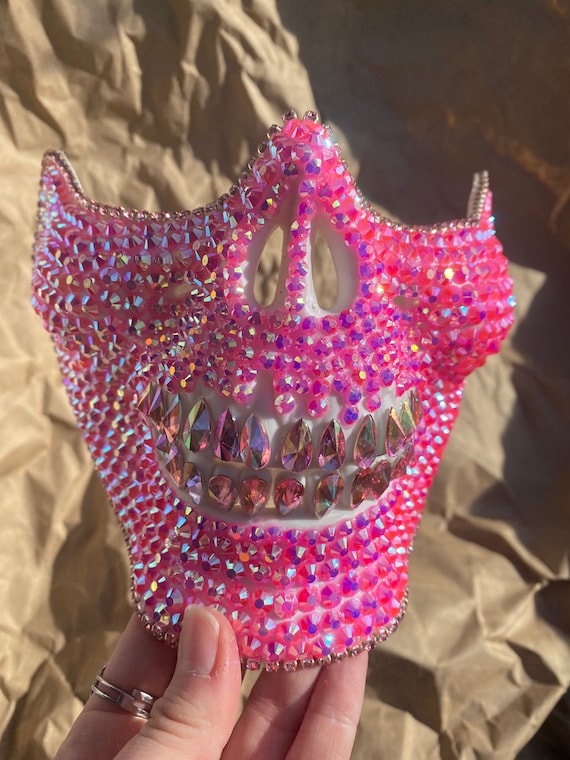 Pink Skull Mask: Face Mask Skull Mask Tear Drops Crystals | Etsy