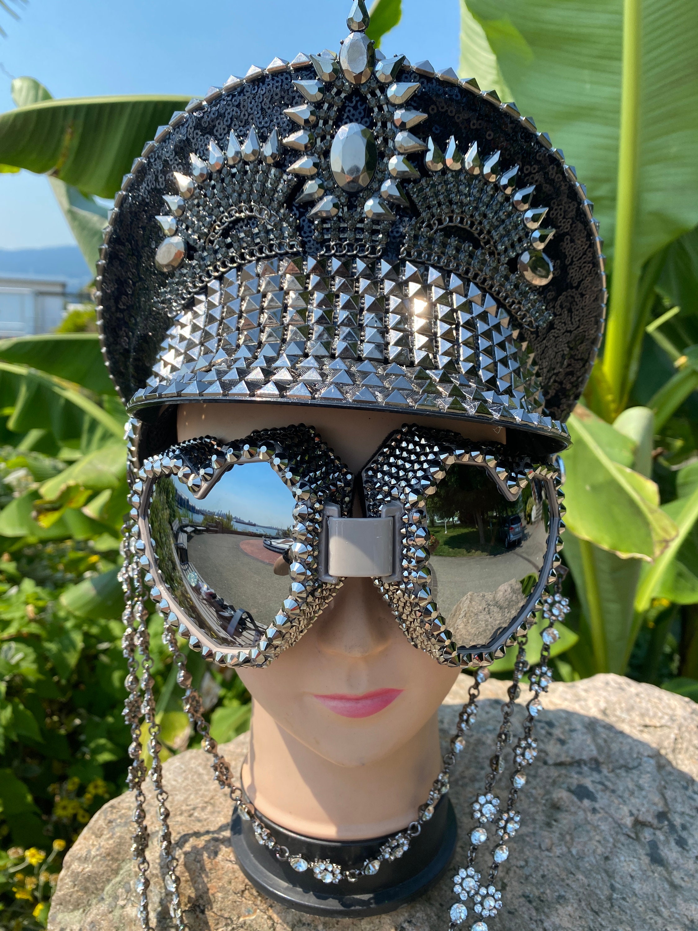 Gothic Sequin captain hat: festival hat military hat rave | Etsy