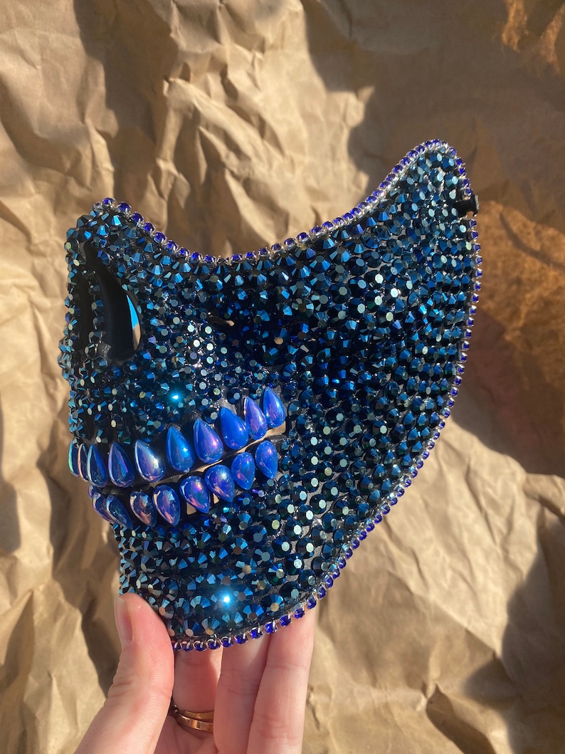 Blue Skull Mask: Face Mask, Skull Mask, Tear Drops, Crystals, Festival ...