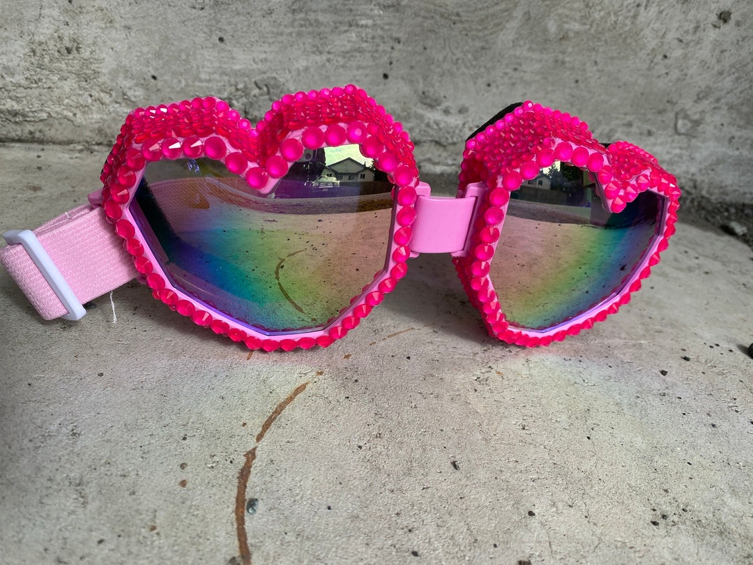 Hot Pink UV Reactive Heart Shaped Goggles: Goggles Sunglasses ...