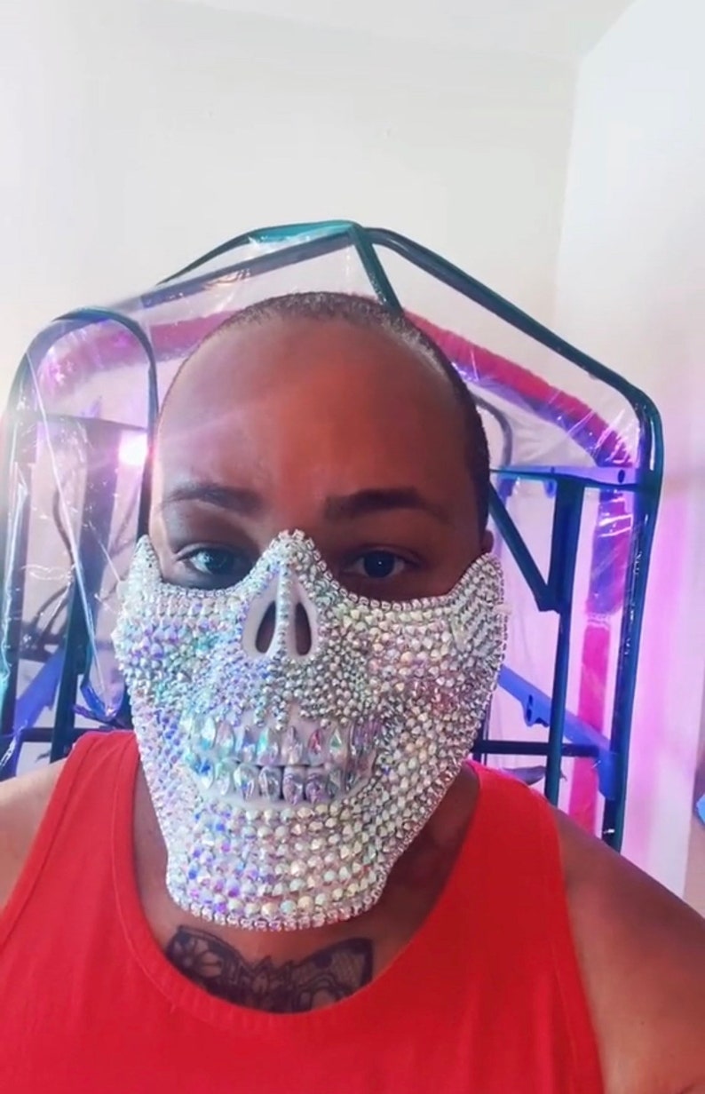 White Skull Mask: Face Mask, Skull Mask, Tear Drops, Crystals, Festival ...