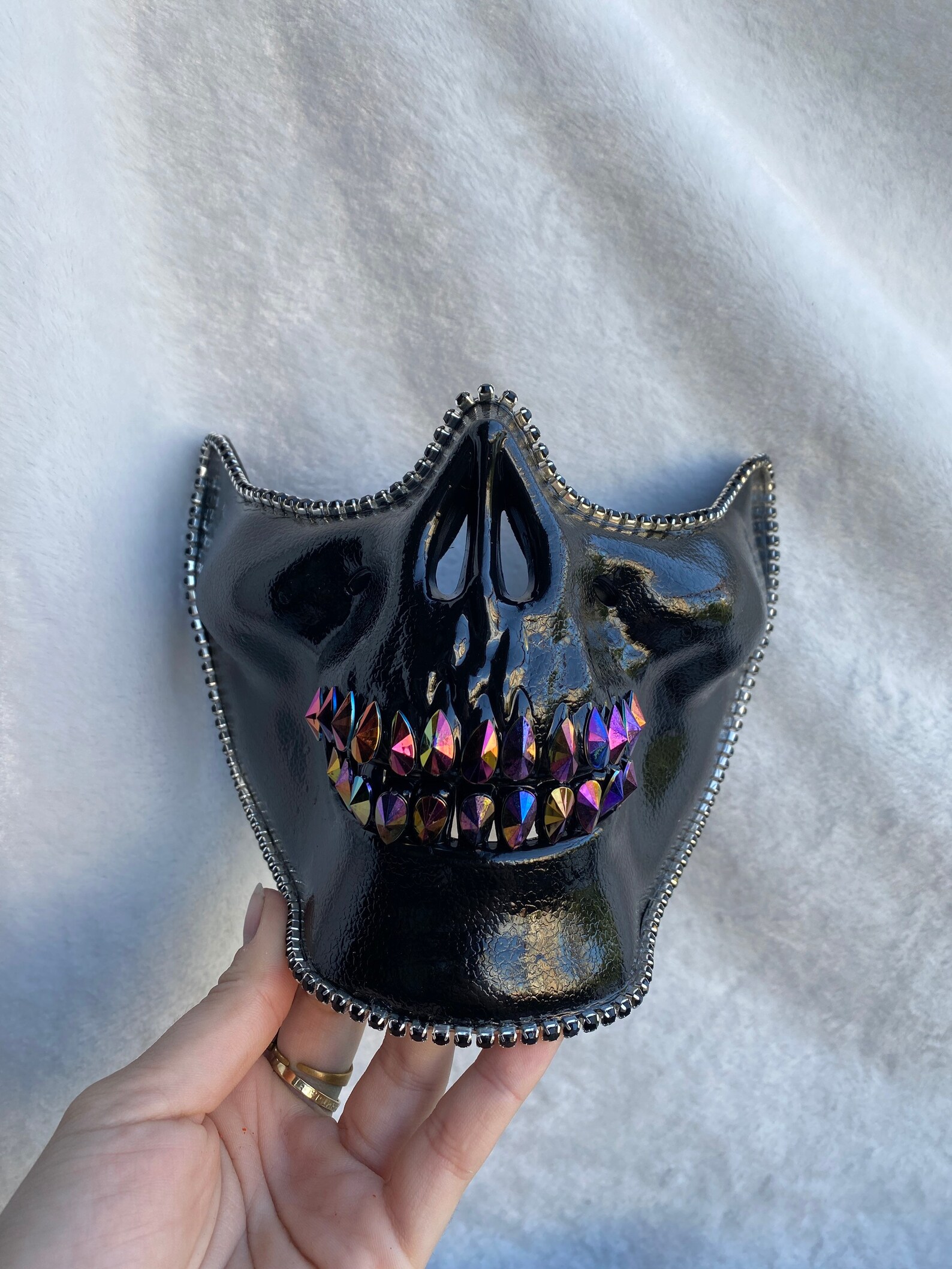 Black AB Pearl Skull Mask: Face Mask Skull Mask Tear Drops - Etsy