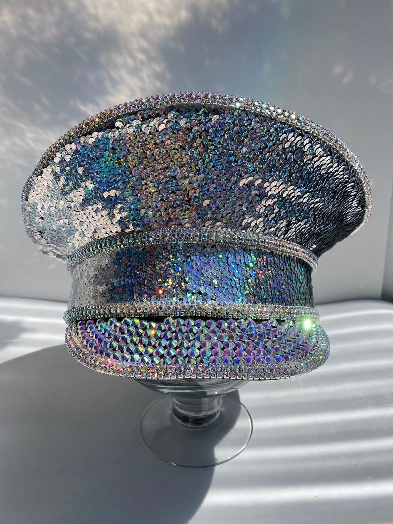 Silver Sequin captain hat: festival hat military hat rave | Etsy