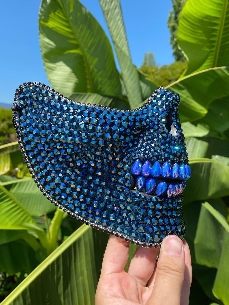 Blue Skull Mask: Face Mask, Skull Mask, Tear Drops, Crystals, Festival ...