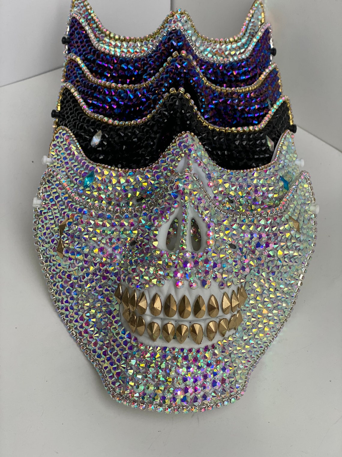 White Crystal Skull Face Masks With Gold Tears: Face Mask, Skull Mask ...