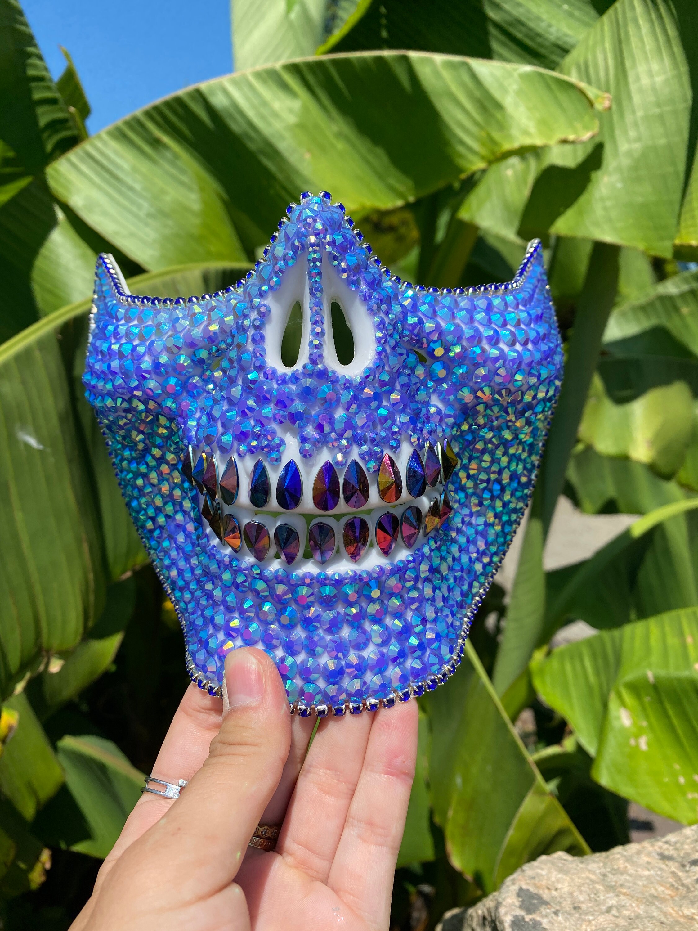 Meta Blue Skull Mask: Face Mask, Skull Mask, Tear Drops, Crystals ...