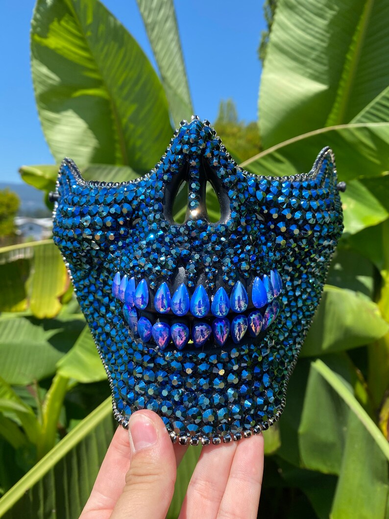 Blue Skull Mask: Face Mask Skull Mask Tear Drops Crystals | Etsy