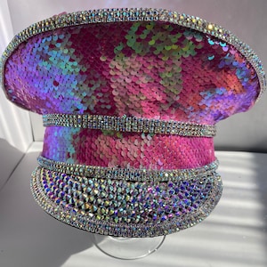 Pink Sequin Captain Hat: Festival Hat, Military Hat, Rave, Cap, Costume ...