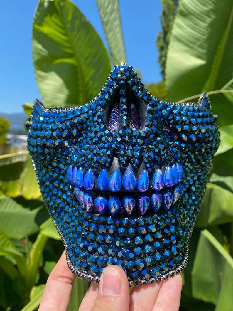 Blue Skull Mask: Face Mask Skull Mask Tear Drops Crystals | Etsy