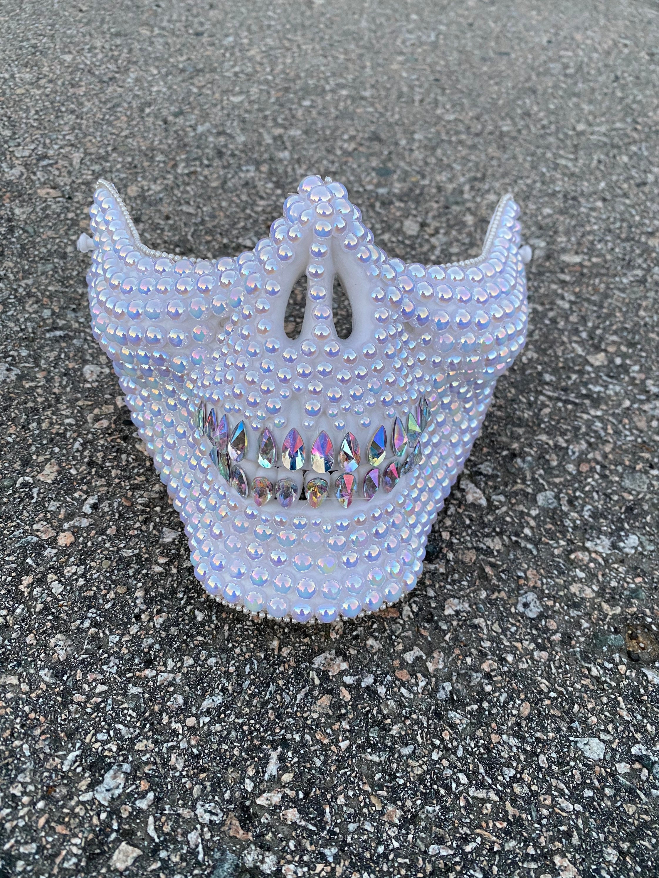 Pearl Skull Mask: Face Mask, Skull Mask, Tear Drops, Crystals, Festival ...