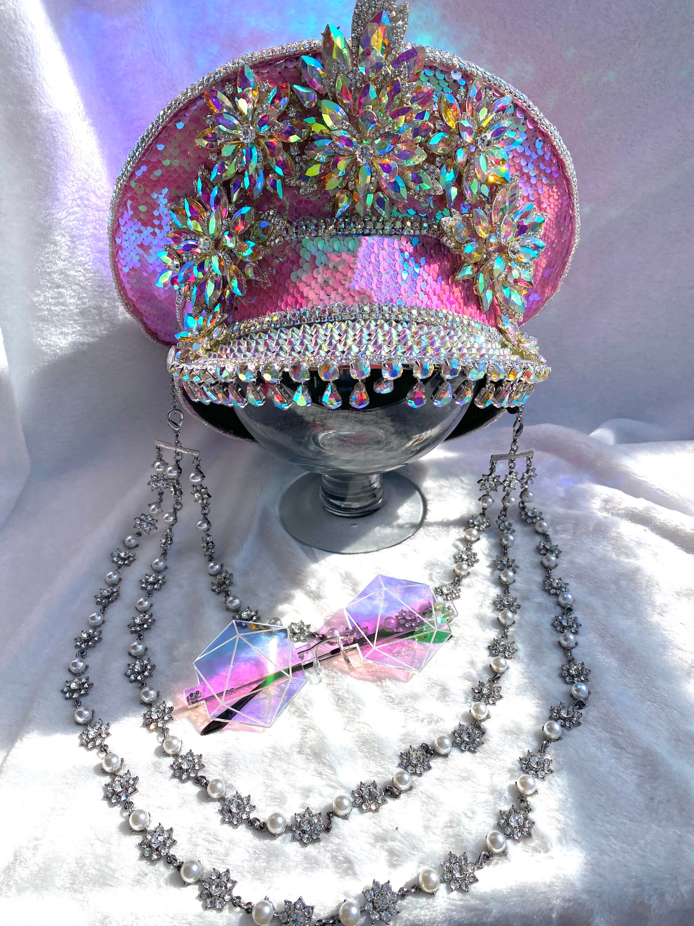 Pink Sequin Captain Hat: Festival Hat Military Hat Rave - Etsy Canada