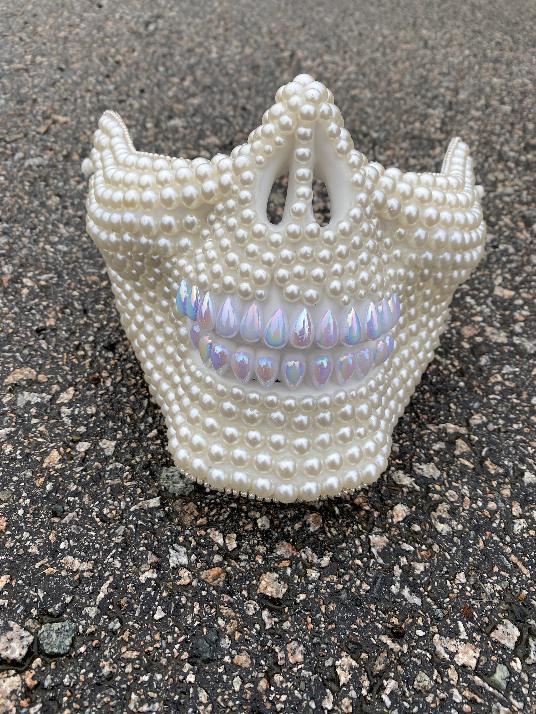 Beige Pearl Skull Mask: Face Mask, Skull Mask, Tear Drops, Crystals ...