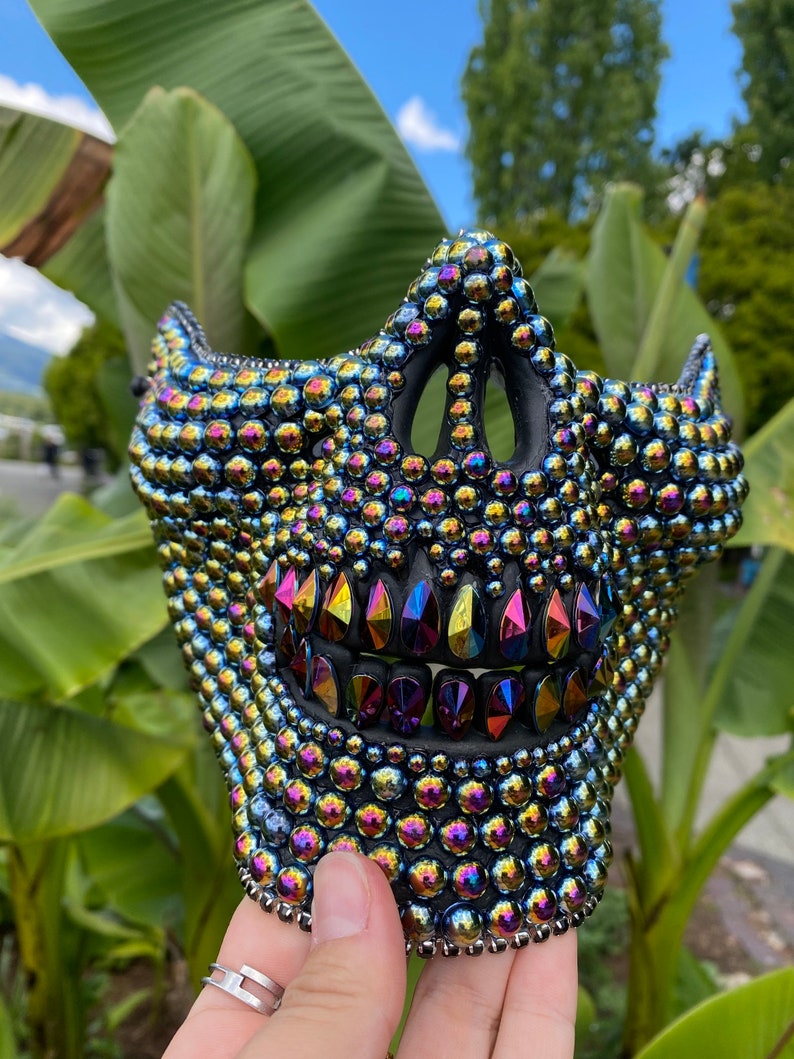 Black AB Pearl Skull Mask: Face Mask Skull Mask Tear Drops - Etsy